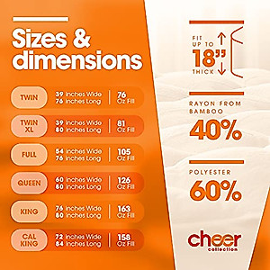 Cheer Collection Soft and Plush Bamboo Fitted Mattress Topper - Twin Size - Plush Eco Friendly Mattress Protector Cover for Bedding - (Queen)