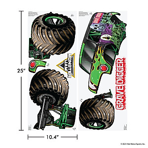 Wall Palz Monster Jam Grave Digger Wall Decal - Monster Jam Wall Stickers with 3D Augmented Reality Interaction - 28" Monster Jam Grave Digger Monster Truck Wall Decorations