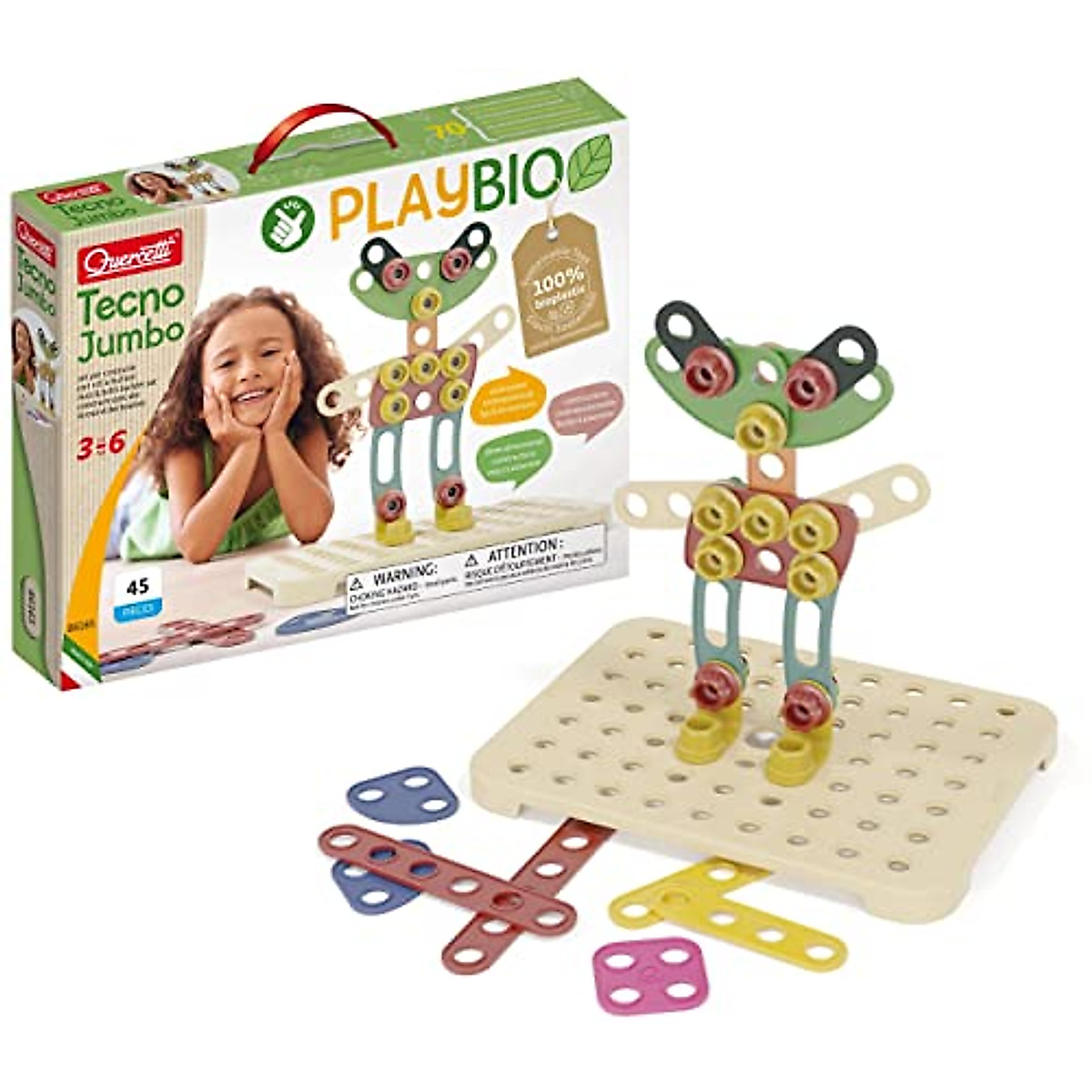 Quercetti - Tecno Jumbo PlayBio - Classic Construction and Building Toy Made with Eco-Friendly Bioplastic, for Kids Ages 3 Years +