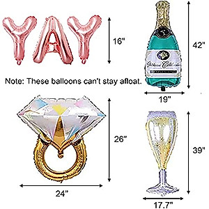 Bachelorette Party Decorations Balloons - Bridal Shower Decorations | YAY Party Banner Balloon | Champagne Bottle Goblet Balloons | Ring Foil | Engagement Party Decoration - Bachelorette Favor