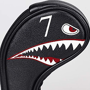 Craftsman Golf 10pcs/Set Shark Golf Club Iron Head Covers Headcover with No. on Both Sides Suitable for Right and Left Handed Golfer Zipper Closure (Iron Headcover)