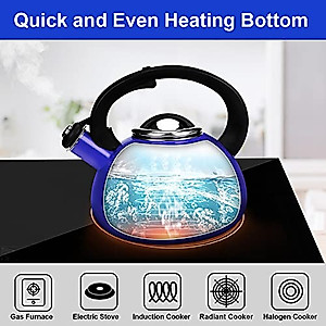 Whistling Tea Kettle, AIDEA 2.3 Quart Enamel-on-Steel Tea Kettle Stovetop, Enameled Interior Tea Pot Stovetop for Anti-Rust, Audible Whistling Hot Water Kettle for Kitchen (Cobalt Blue)