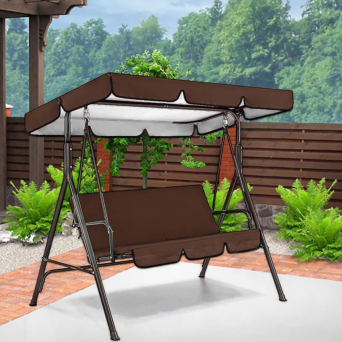 Outdoor Patio Swing Canopy Replacement Only- Waterproof Canopy Swing Top Cover-Garden Porch Swings Seat Replacement Awning Cover Hammock Outdoor Patio Swing with Canopy (Brown)