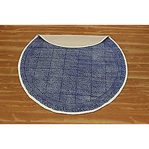 Casavani Indian Handmade Rug Geometric Blue & Beige Cotton Dhurrie Round Area Rug Best Uses For Garden Yoga Mat,Living Room,Kids Room,Bedroom, Bathroom,kitchen 3x3 4x4 3x3 Feet Round