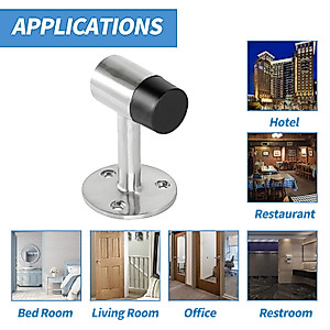 Masendelk Floor Mount Door Stopper, Heavy Duty Door Stop Brushed Nickel Doorstop with Rubber Bumper & Stainless Steel Screws, 3 Inch Height