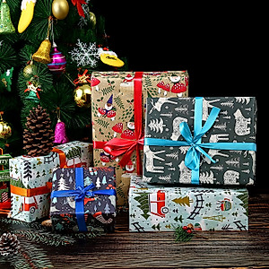Christmas Wrapping Paper for Kids Boys Girls Men Women, Gift Wrapping Paper Include Santa, Stockings,Tree, Xmas Wrapping paper 20 x 29 Inches per Sheet （12 Sheets 48 sq. ft.）Recycled Easy Storage