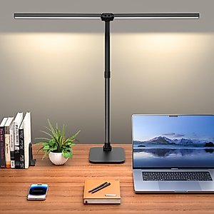 Kaulsoue Desk Lamp Architect Task Dual Head Modern Flexible Gooseneck Tall Dimmable Light for Home Office, 5 Color Modes,Remote Control, 1500lm 24W Extra Bright Lighting