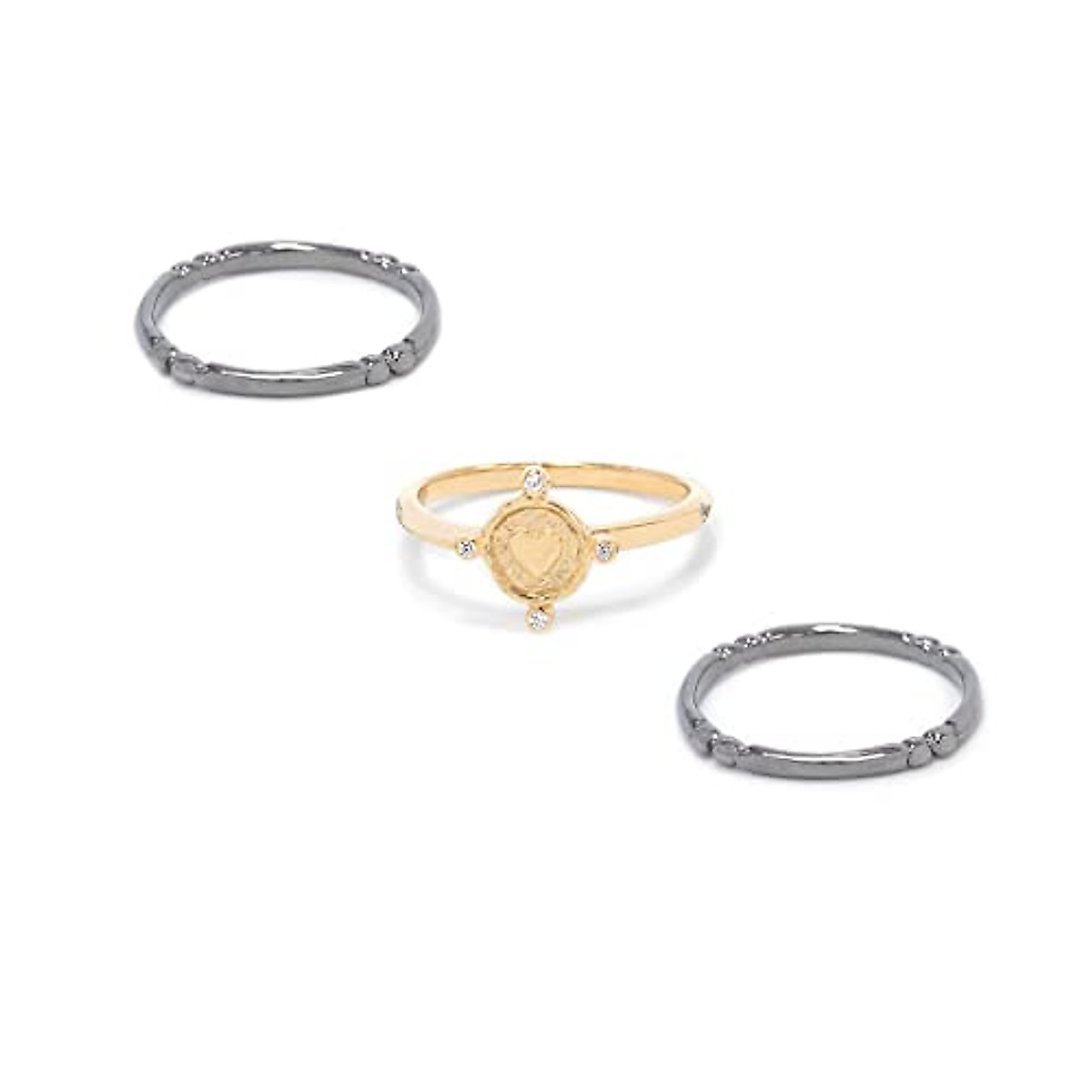 New Beginnings by Janyl Adair - Black Rhodium and Yellow Gold Plated .925 Sterling Silver White Zircon Set of 3 Stackable Stacker Rings - Size 11