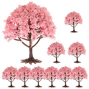 Angoily 10pcs Miniature Flower Tree Model Train Scenery Architecture Cherry Blossom Trees Mini Fake Trees for DIY Sand Table Crafts Building Model Scenery Landscape Ornaments