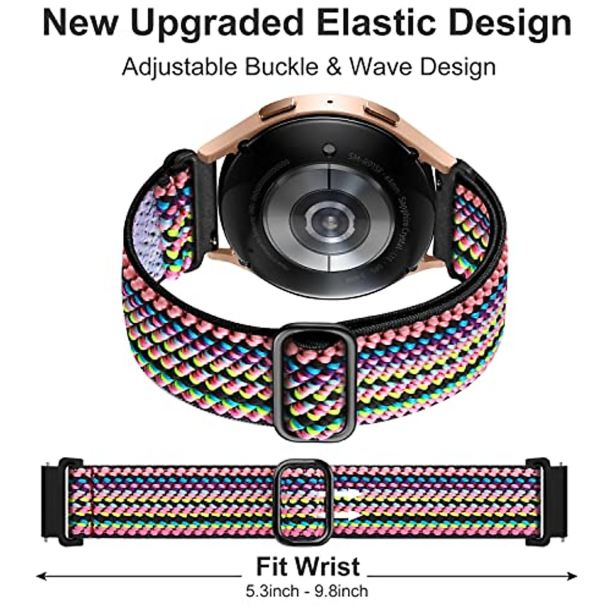 Lerobo Elastic Bands Compatible with Samsung Galaxy Watch 5/4 40mm 44mm,Galaxy Watch 5 Pro Band 45mm/Watch 4 Classic Band 42mm 46mm/Active 2,3Pack 20mm Soft Adjustable Nylon Breathable Sport Band (A1-Boho Green/Green Arrow/Colorful)