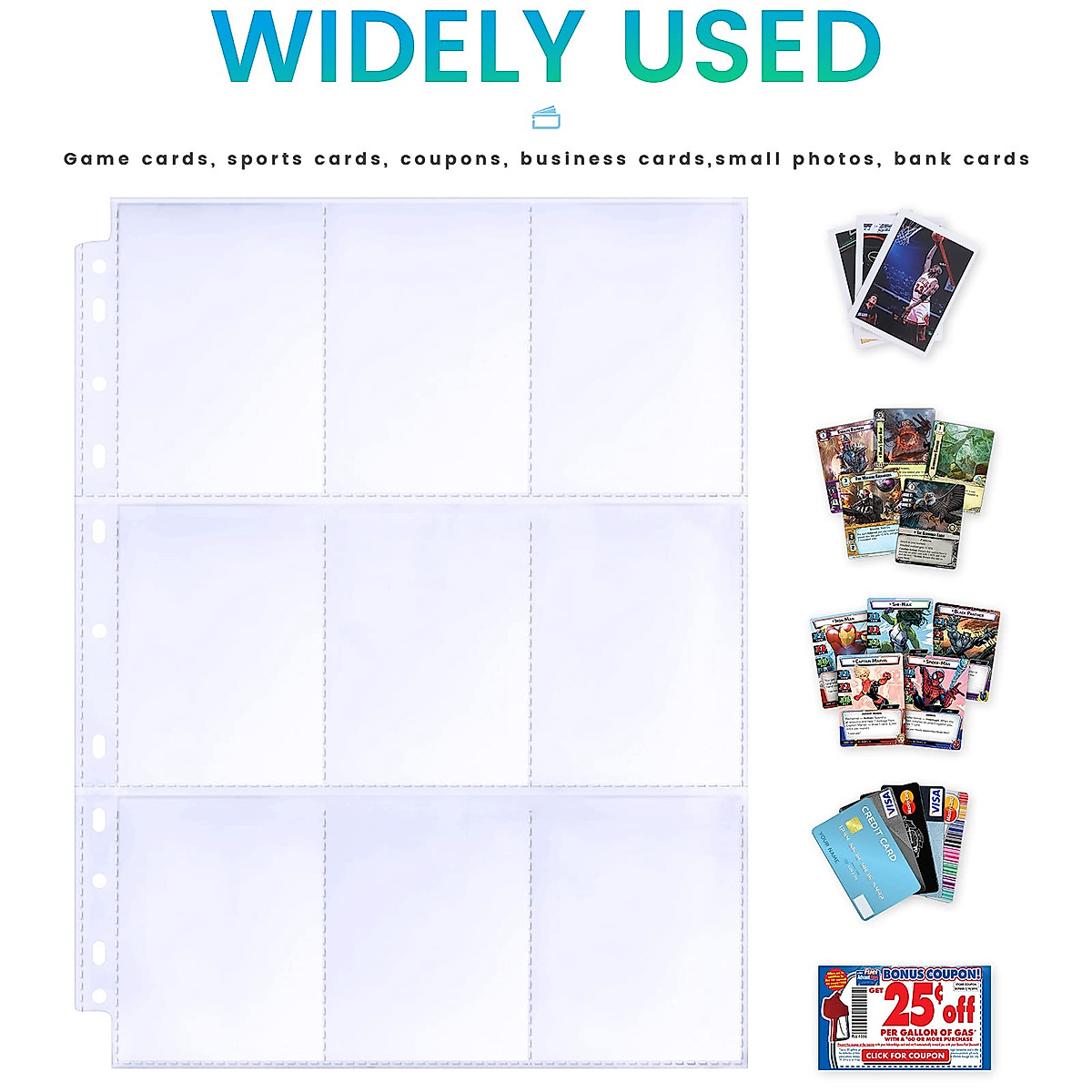 360 Pockets Binder Card Sleeves Double-Sided 9 Pocket Trading Card Pages for 3 Ring Binder, Clear Plastic Pages Sleeves for Sport Cards, Business Cards, Game Cards, Photos