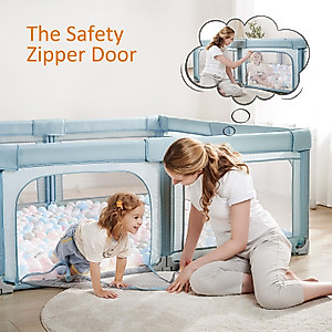 Baby Playpen,Foldable Playpen for Babies and Toddlers,Baby Play Pen with Zipper Door,Baby Play Yards Center,79"x59"Baby Fence(Light Blue)