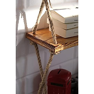 Varnished Retro Wood 3' Eye Rope Wall Shelf Bookcase Flower Holder, Home Wall Wood Shelf