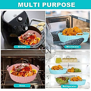 2 Pack Air Fryer Silicone Liners Pot for 3 to 5 QT, Air Fryer Silicone Basket Bowl, Replacement of Flammable Parchment Paper, Reusable Baking Tray Oven Accessories, Pink + Blue