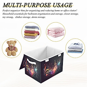 TecEr Music-notes Print Large Fabric Foldable Storage Bins with Lids and Handle, Decorative Storage Box Cube for Shelves Closet Home Bedroom Office