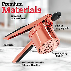 PriorityChef Large 15oz Potato Ricer, Heavy Duty Stainless Steel Potato Masher and Ricer Kitchen Tool, Press and Mash Kitchen Gadget For Perfect Mashed Potatoes - Everytime, Rose Gold and Black