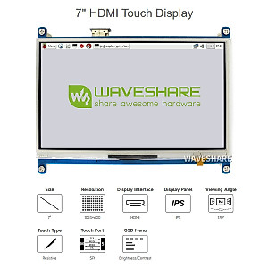 waveshare 7inch Resistive Touch Screen LCD Compatible with Raspberry Pi 4B/3B+/3A+/2B/B+/A+/Zero/Zero W/WH/Zero 2W CM3+/4 Series Boards 1024×600 Resolution HDMI IPS Supports Windows