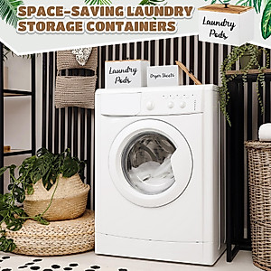 Dandat 2 Pcs Wood Laundry Dryer Sheet Holder Rustic Laundry Pod Container with Lid 8.7 x 6.3 x 6.4 Inch Laundry Pod Holder 7.3 x 3.7 x 5 Inch Dryer Sheet Dispenser Laundry Wooden Box Container (White)