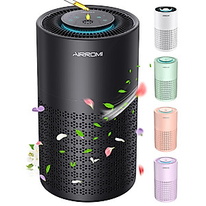 AIRROMI Air Purifier for Bedroom with HEPA 3-in-1 Filter, Pet Air Purifier for Home Cat Pee Smell, Covers Upto 990 Ft², Quiet 360°intake Air Cleaner for pet hair,allergies,Dust,Smoke A2001 Black