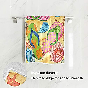 Vdsrup Beach Flip Flops Hand Towels Starfish Seashells Summer Towel Soft Kitchen Tea Towels Dish Washcloths Thin Guest Face Towel Portable Bath Decorations Housewarming Gifts 16 X 30 in