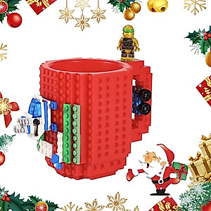Gvendo Build on Brick Coffee Mug, Fun Gaming Mugs with Handle DIY Red Large Coffee Cup,Funny Gifts for Men Women Office Work or Childhood Education