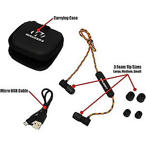 Walker's Flexible Bluetooth Neckband Headset 30 NRR Passive Hearing Protection Earbuds with 12" USB Charging Cable & EVA Carrying Case