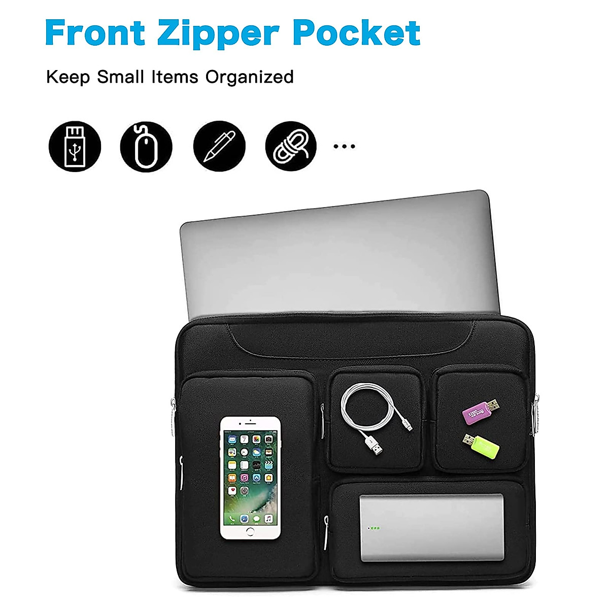 MOSISO Laptop Shoulder Messenger Bag Compatible with MacBook Air/Pro, 13-13.3 inch Notebook, Compatible with MacBook Pro 14 inch, Polyester Briefcase Sleeve with 4 Front Zipper Pockets & Belt,Black