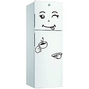 ANFRJJI Greedy Cute Characters Stickers for Fridge - PVC Removable Wall Decals - Kitchen Refrigerator Decor with Appetizing Faces - Effect 20"x34"inch (Black-JWH213-Fridge)