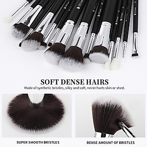 DUcare Makeup Brushes with Bag,15Pcs Makeup Brush Set Christmas Gift Travel Kabuki Foundation Blending Blush Eyeliner Shadow Brow Concealer Brushes Kit Black