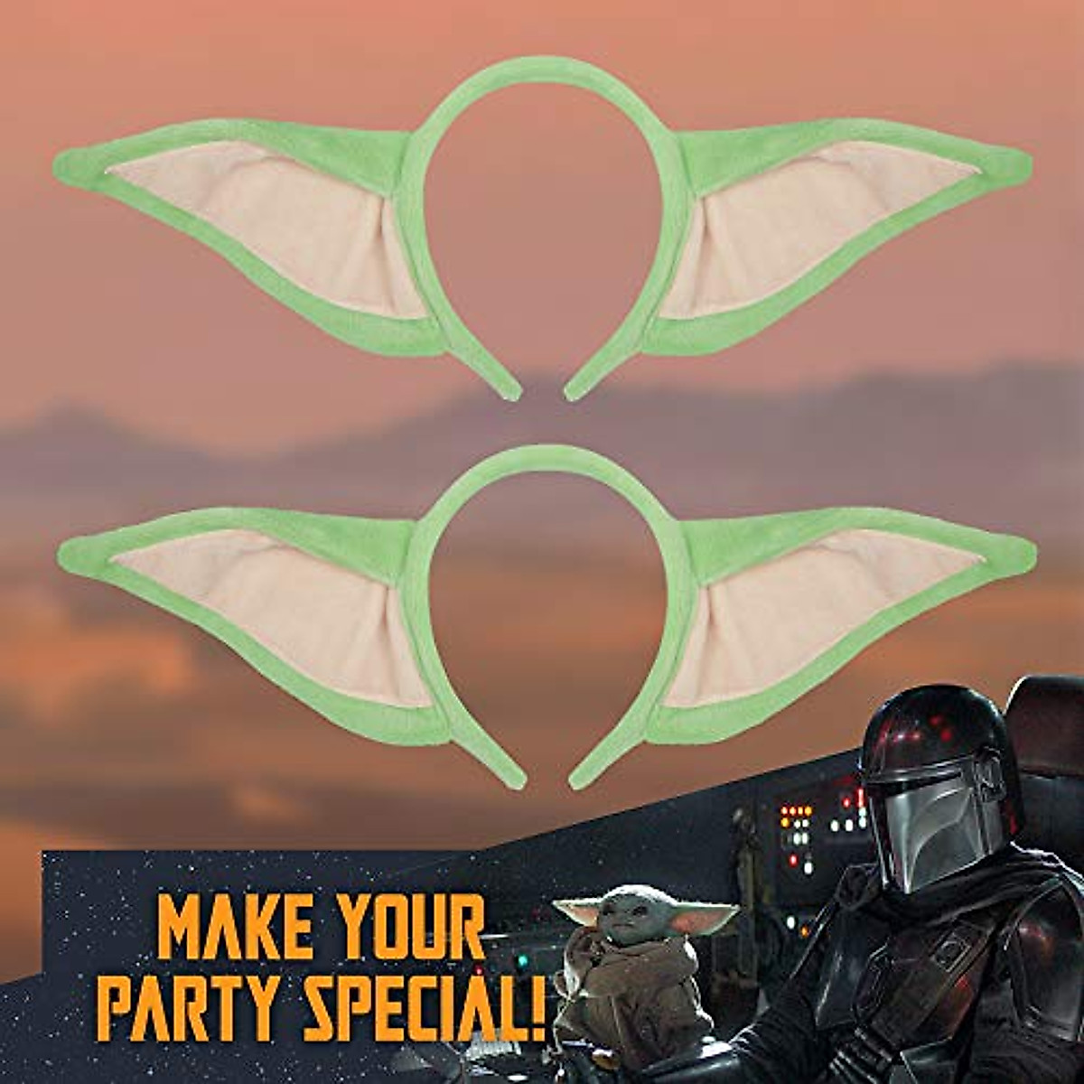 Unique Mandalorian Felt Baby Yoda Ear Party Accessories | 4 Count | Kid's Birthday Party, Movie Event, Halloween