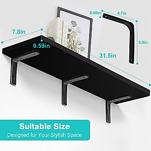 Aicoo Long Black Floating Shelves 31.3 Inches Black Shelf for Wall Decor Suitable for Living Room/Bathroom/Kitchen/Office Shelves Heavy Duty Display Shelf 2 Set