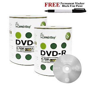 Smartbuy 200-disc 4.7GB/120min 16x DVD-R Logo Top Blank Media Record Disc + Black Permanent Marker