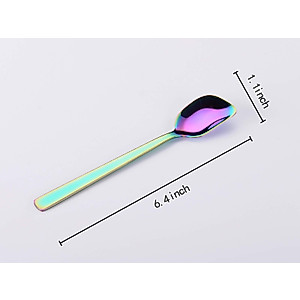GoGeiLi Yogurt Spoon, Stainless Steel Gelato/Ice Cream Spoon, Multi-color Fruit Spoon, Dessert Spoon, 6.4-inch, Set of 6