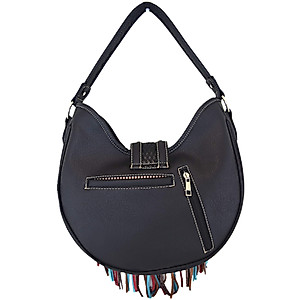 Western Style Fringe Conchos Gem Rhinestone Studded Braided Leather Purse Country Handbag Women Shoulder Bag Wallet Set (Red Set)