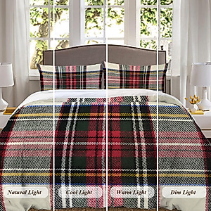 Shrahala Scottish Tartan Duvet Cover Set Queen Size, Green Wool Plaid Symmetric Square Fashion 3 Pieces Soft Brushed Duvet Covers with Button Closure (No Comforter)