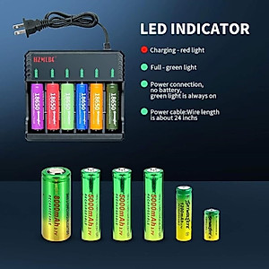 6 Bay 18650 Battery Charger Universal Wall Charger for 3.7v Lithium Rechargeable Batteries Compatible 18650 26650 14500 16340(RCR123) 10440 17670 18490 17500 Lithium Battery Charger (DC Charger)