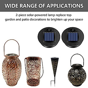 2 Pack Replacement Solar Light Parts(Top Size 2.76 inches, Bottom Size 2.36 inches),7 Lumens Warm White LED Waterproof Solar Light Replacement Top Kit for Outdoor DIY Hanging Lanterns