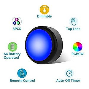 swesara Battery Operated Push Lights Stick On, 16 Colors Changeable Black Dimmable Battery Powered Puck Lights with Wireless Remote for Under Cabinet, Classroom Closet or Bedroom(3 Pack)