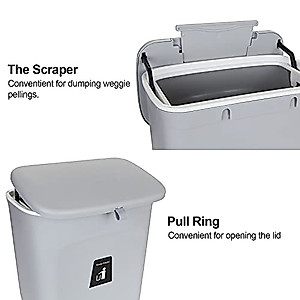 2.4 Gallon Hanging Trash Can with Lid Kitchen Compost Bin Trash Can for Counter Top or Under Sink, Hanging Small Trash Can with Lid for Cupboard / Bathroom / Office, Mountable Indoor Compost Bucket