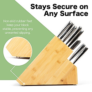 Shenzhen Knives 20 Slot Universal Knife Block: X-Large Bamboo Finish Wood Knife Block without Knives Countertop Butcher Block Knife Holder and Organizer with Wide Slots for Easy Kitchen Knife Storage