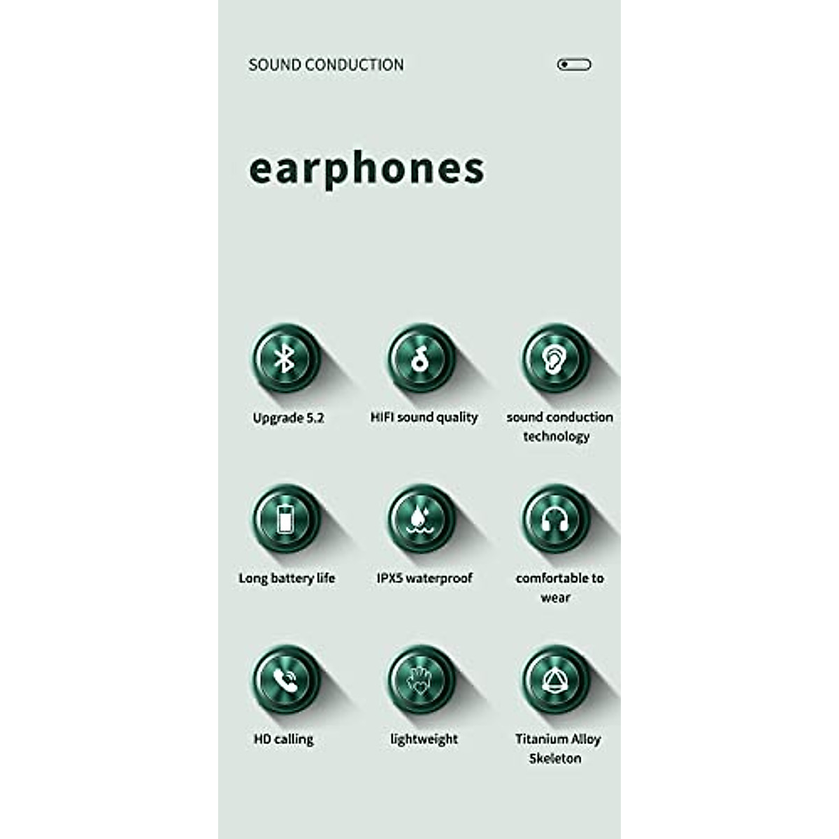 TEDATATA New Sports Bone Conduction Bluetooth Headset Sound Guide Listening to Songs not in Ear Music Driving Listening to Books Running for Women(Green)