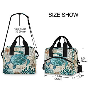 Toprint Sea Turtle Retro Lunch Bag, Oxford Material and Aluminum Film, 29x18x24cm, Unisex, 10+ Years