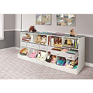 Badger Basket Combo Bin Toy Storage Unit and Book Shelf for Kids with 3 Baskets - White/Gray