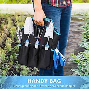 Gardening Tools, 8 Pcs Heavy Duty Stainless Steel Garden Tool Set with Durable Storage Tote Bag, Non-Slip Rubber Grip, Outdoor Gardening Hand Tools, Ideal Gardening Gifts for Men Women Gardener