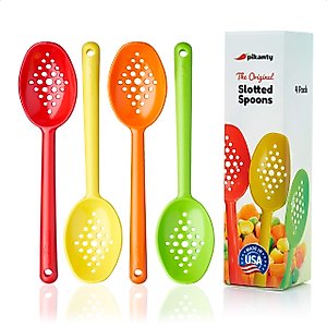 Pikanty - Small 7-Inch Slotted Serving Spoons (Pack of 4) - Perfect for Olives, Pickles & Condiments | Sturdy & Versatile | Made in USA