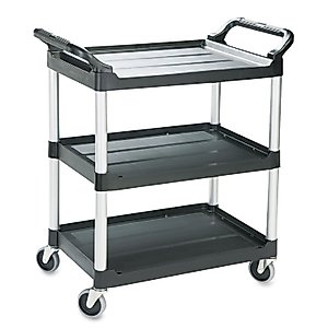 Rubbermaid 342488BLA Economy Plastic Cart, Three-Shelf, 18-5/8w x 33-5/8d x 37-3/4h, Black
