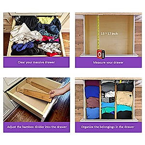 SJAELLAND 4 Pack Adjustable (13-17 inch) Stackable (2/4/6 inches) Deep Bamboo Drawer Organizer - Expandable Clothing Drawer Dividers