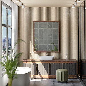 Oxdigi Wooden Slat Peel and Stick Wallpaper - Self-Adhesive Contact Paper with 3D Effect | Waterproof & Removable | PVC Contact Paper for Countertops & Cabinets | 11.8 in x 16.4 ft | Light Wood