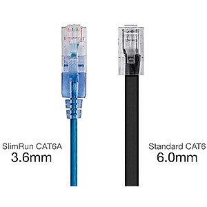 Monoprice - 115154 SlimRun Cat6A Ethernet Patch Cable - Snagless RJ45 UTP Pure Bare Copper Wire 10G 30AWG 3ft Blue 10-Pack