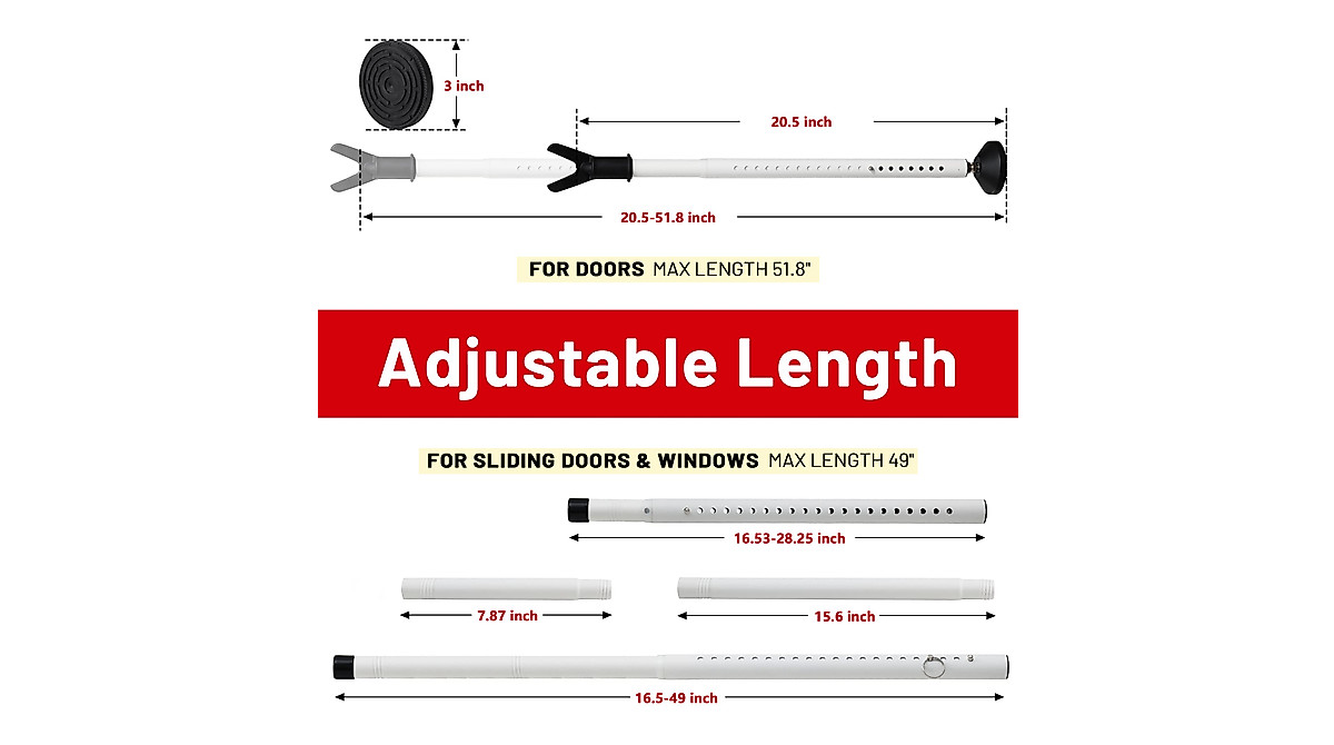 Heavy Duty Adjustable Door Security Bar for Home & Office